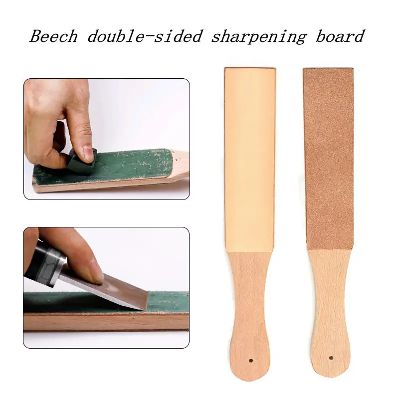 Beech-Wood-Handle-Leather-Sharpening-Strop-Navalha-de-faca-Placa-de ...