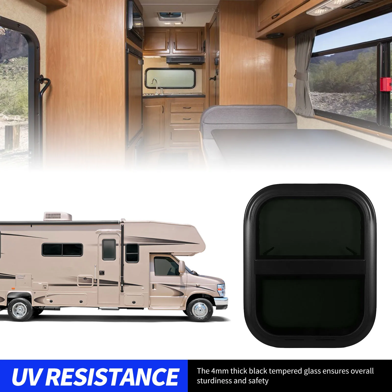 RV Sliding Windows with Screen 440mm H 390mm W Tinted Tempering Glass ...
