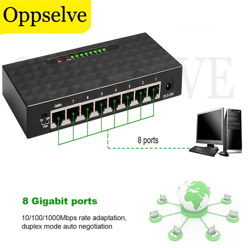 Network Switcher 10/100/1000mbps 8 Port Gigabit Ethernet Network ...