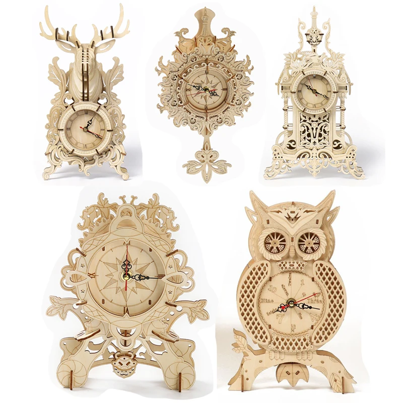 Owl-Clock-3D-Wooden-Puzzle-Mechanical-Gear-Retro-Wall-Clocks-Model ...