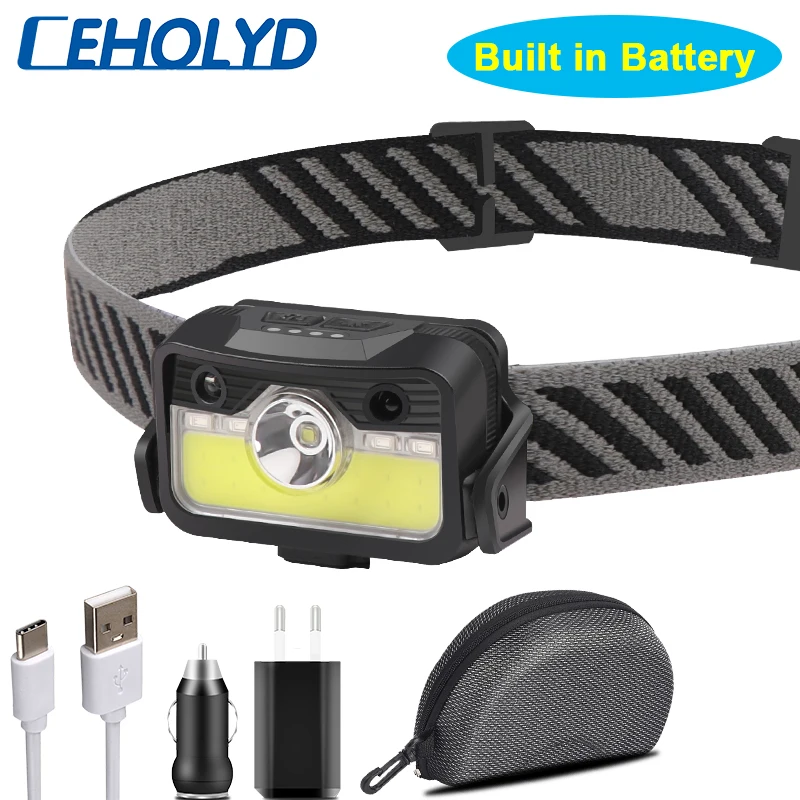 LED-Headlamp-USB-Rechargeable-Built-in-Battery-Headlight-COB-Powerful ...