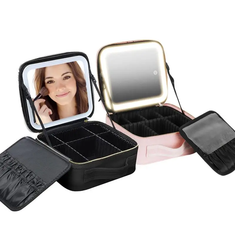 Makeup-Bag-With-Mirror-3-Color-Light-LED-Lighted-Makeup-Case-PU-Leather ...