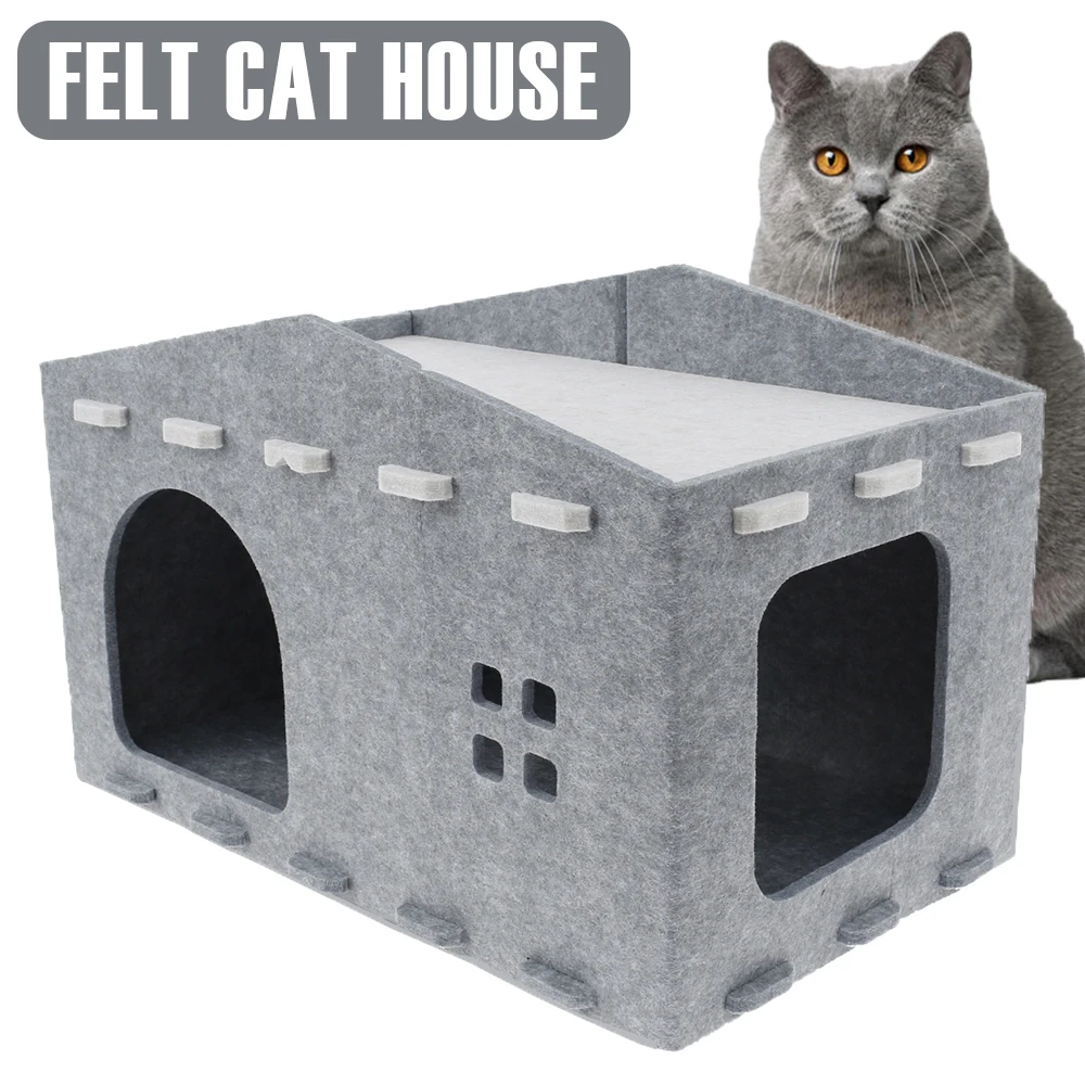 Felt-Cat-House-2-Layer-Cat-Scratching-Board-Indoor-Multi-functional-Pet ...