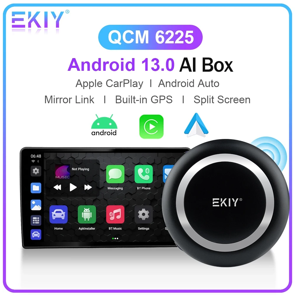 EKIY CarPlay Ai Box Android 13 8GB 128GB QCM 8-Core 6225 Wireless ...