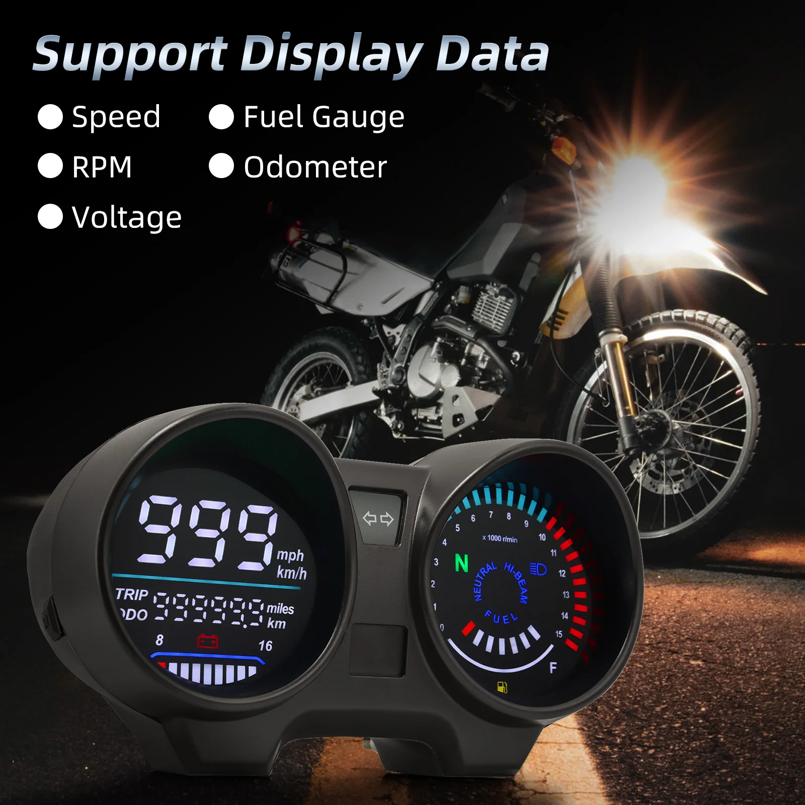 KMH MPH Speedometer Digital Dashboard LED Electronics Motorcycle RPM ...