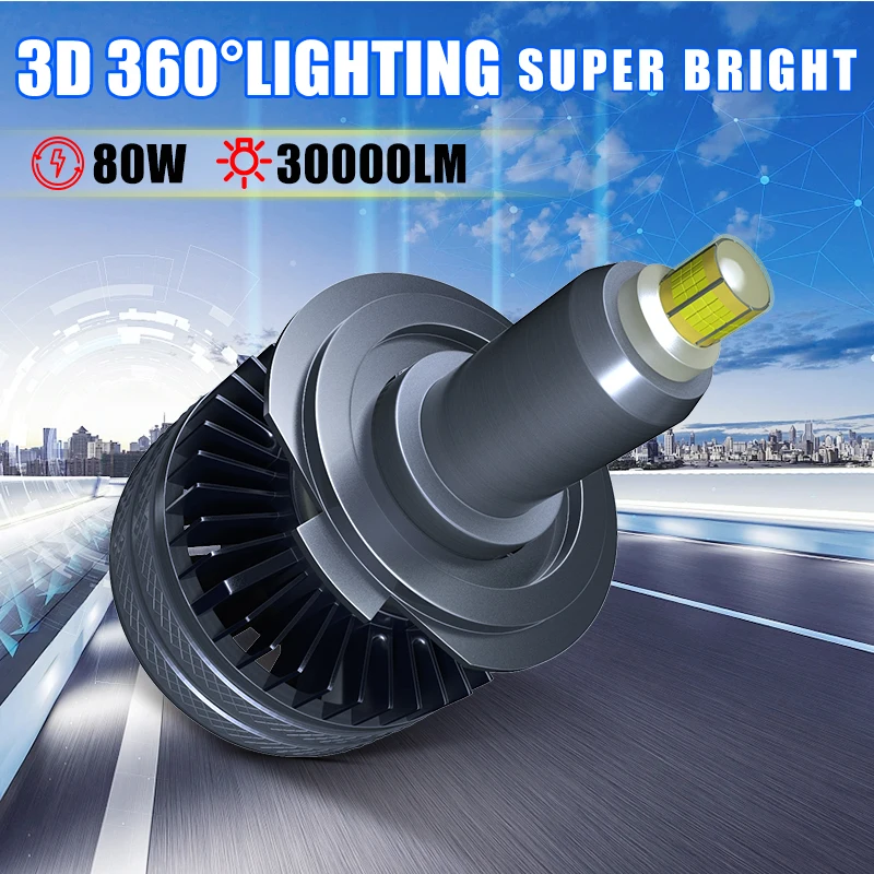 Carshark H7 LED Canbus 360 12V H8 H9 H11 H1 Headlight Bulbs 30000Lm 80W ...