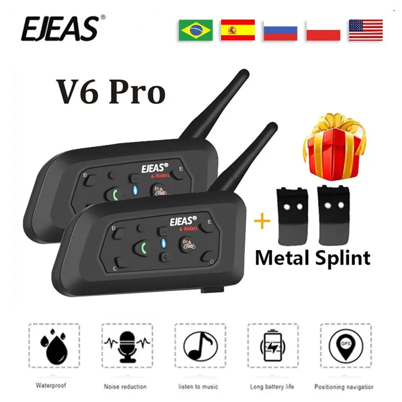 EJEAS V6 PRO Motorcycle Bluetooth Helmet Intercom Headset 1200M ...