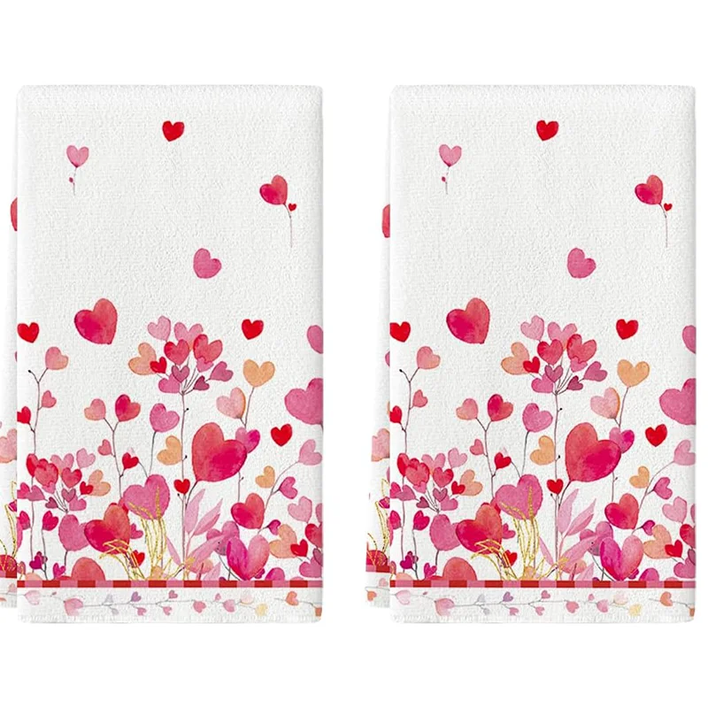 2Pcs, Valentine's Day Heart-Shaped Floral Kitchen Towels, 40Cm*60Cm ...