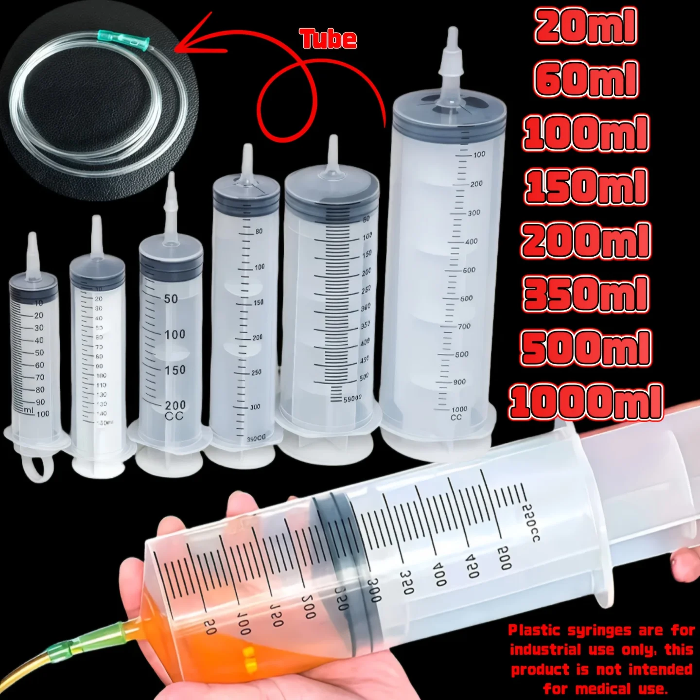 Durable Large Capacity Plastic Syringes - 100ml, 150ml, 250ml, 350ml ...