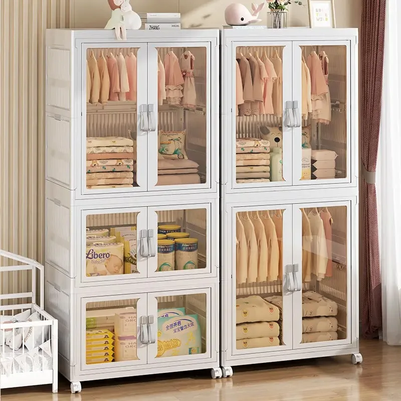 Double-Open-Door-Dustproof-Wardrobe-Folding-Multi-Layer-Storage-Drawer ...