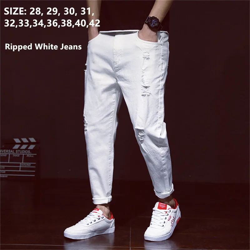 White Ripped Jeans Men Harem Boys Denim Distressed Black Pants Spring ...