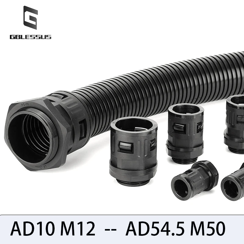 1 pces corrugado tubo conector comum AD10 M12/AD54.5 M50 automotivo corrugado cabo isolado ...