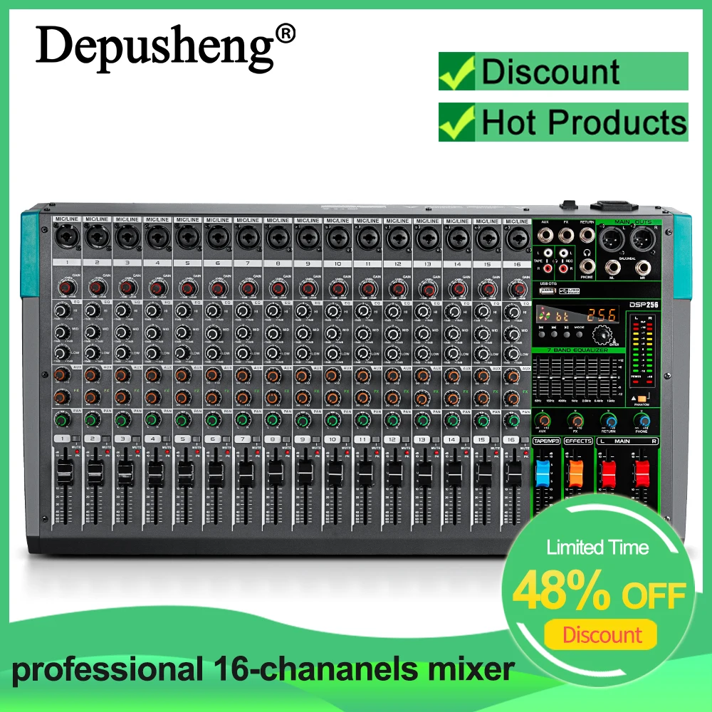 16-Channels-Audio-Sound-Mixer-Depushng-MG16-Mixing-DJ-Console-USB-with ...