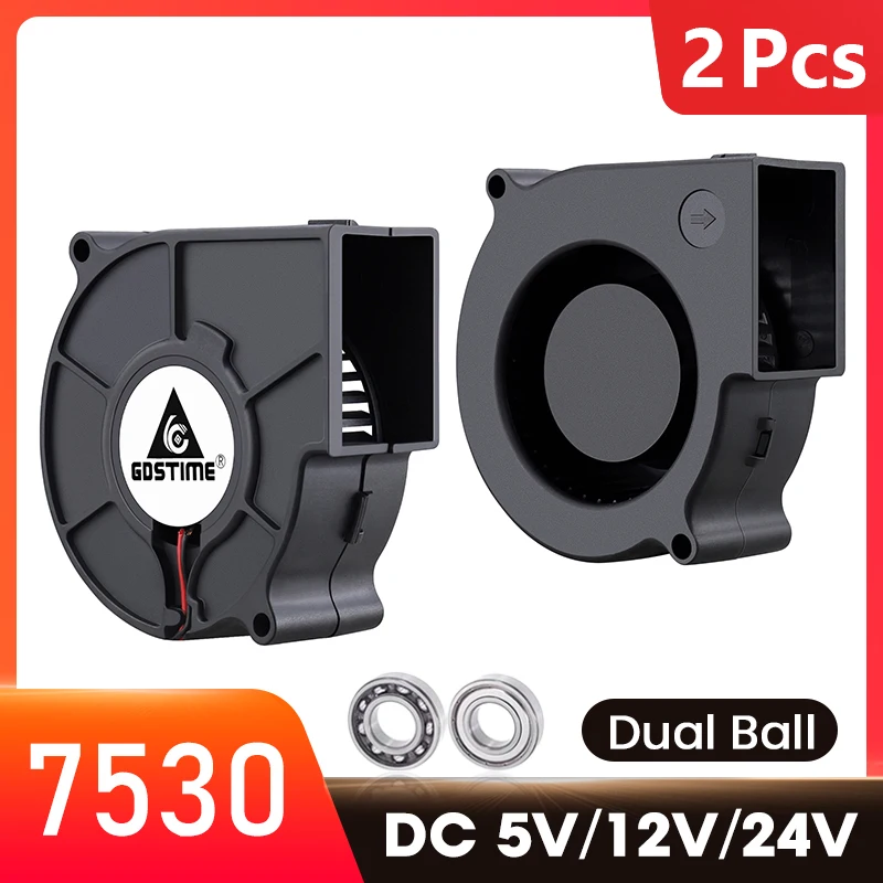 2-Pcs-LOT-DC-5V-12V-24V-USB-2Pin-75mm-75x30mm-7530-Air-Flow-Cooling ...