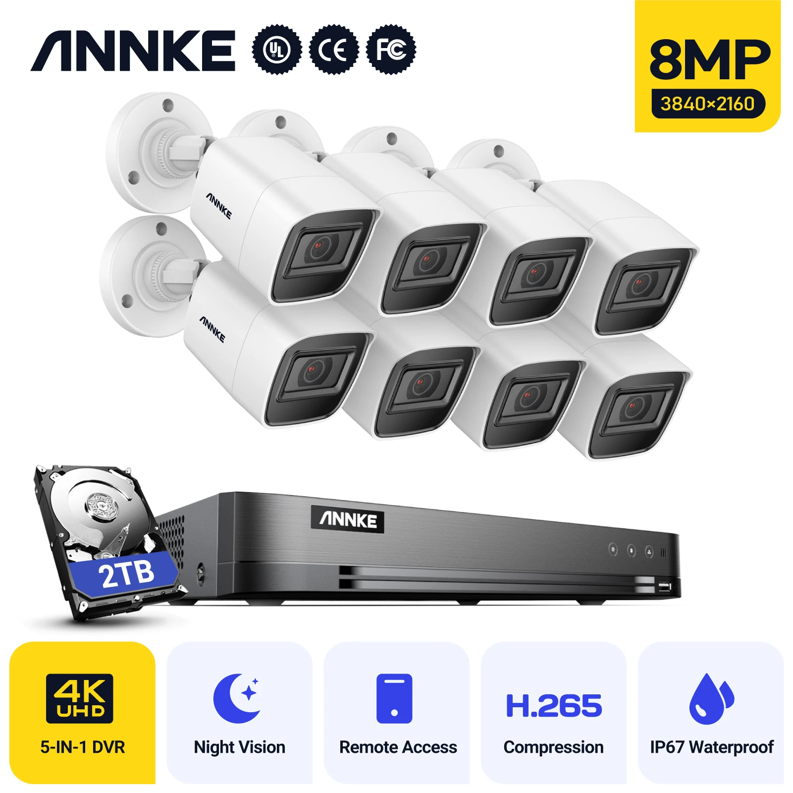 Annke 4k Ultra Hd 8ch Dvr Kit H.265 Cctv Camera Security System 8mp ...
