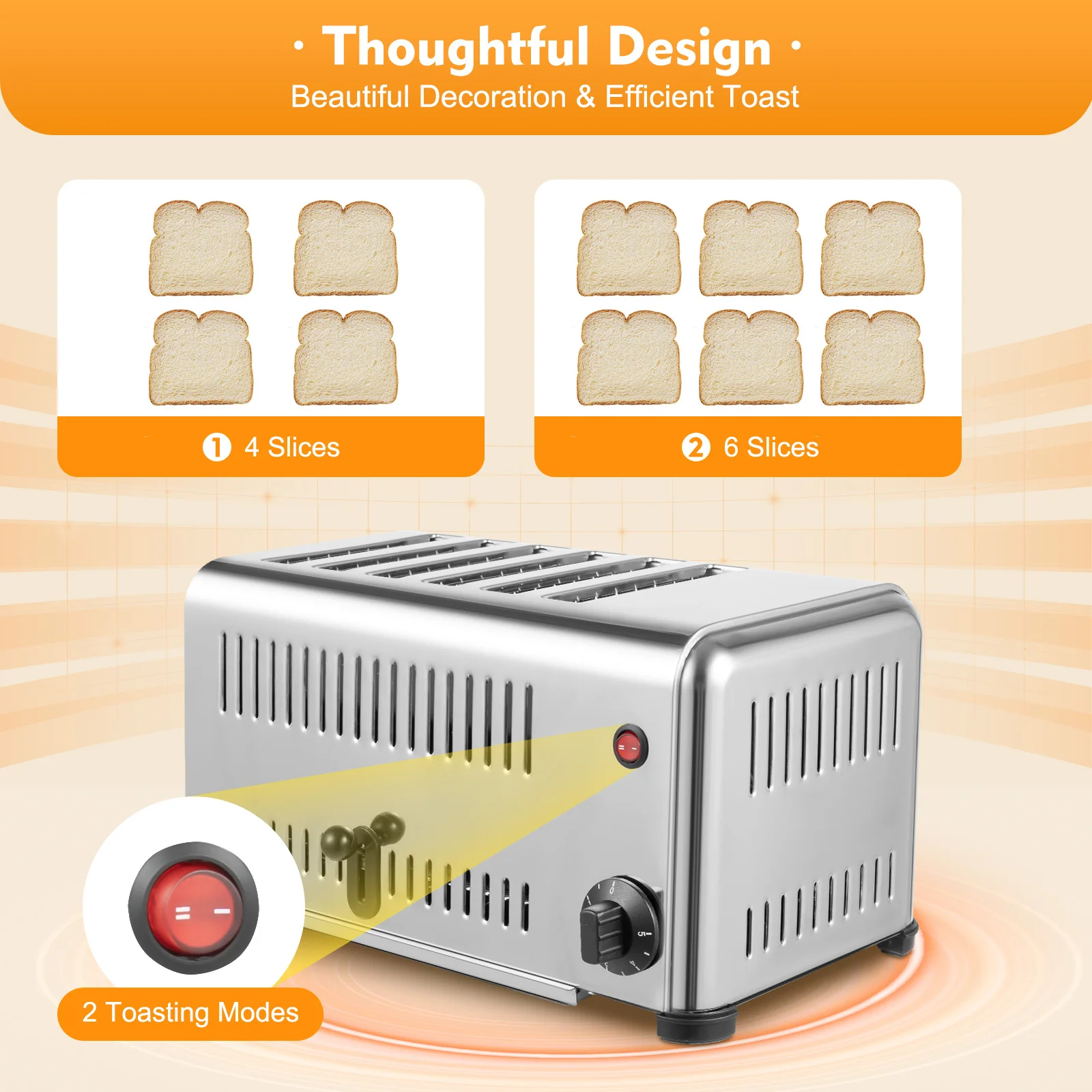 Commercial Toaster 6 Slices Stainless Steel Pop-Up Electric Toaster ...