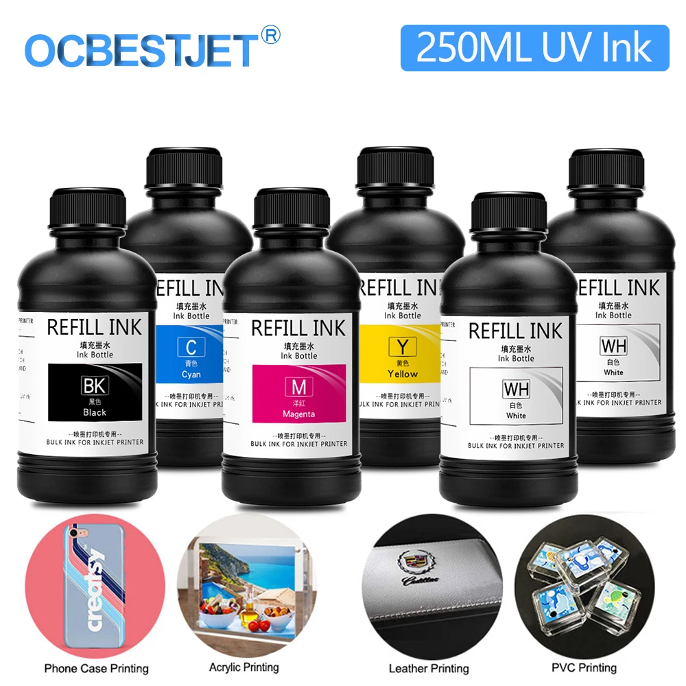 6x250ml Led Uv Curing Ink For Epson Xp600 Tx800 Tx-800 Xp-600 Dx5 Dx7 ...
