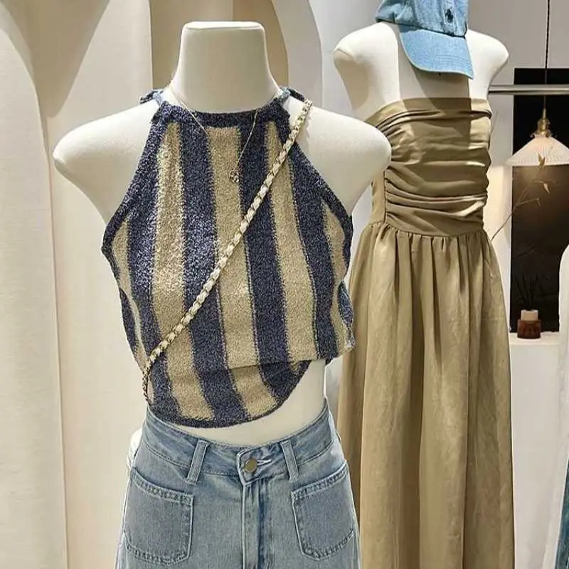 Hanging-Neck-Knitted-Vest-Female-Inner-Match-Slim-Short-Style-Design ...