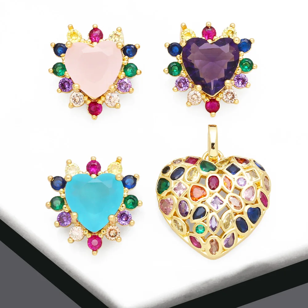 OCESRIO Rainbow Crystal Heart Pendant for Necklace Copper Gold Plated ...