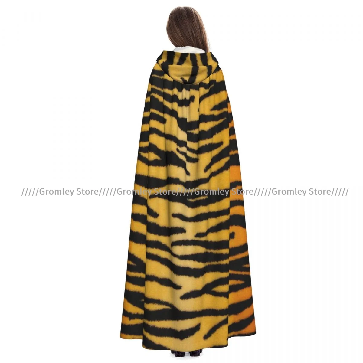 Adult Tiger Skin Print Cloak Cape Hooded Medieval Costume Witch Wicca ...