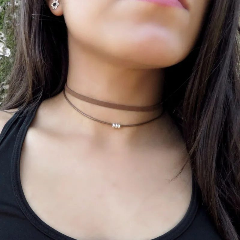 Double Strand Choker Simple Tiny Beads Velvet Chokers Boho Women Girls ...
