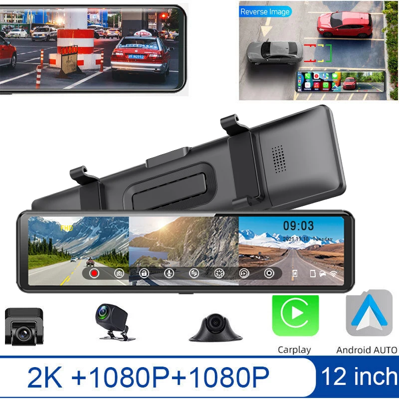 3-Cameras-12-Inch-Rearview-Mirror-2-5K-2560-1440P-Car-DVR-Carplay ...