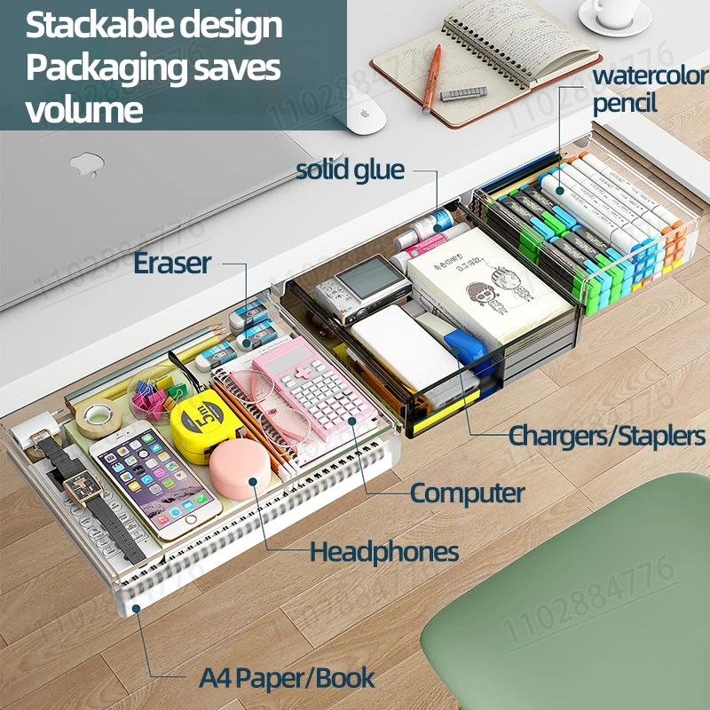 Under-Desk-Drawer-Invisible-Storage-Box-Office-Paste-No-Punch-Book ...