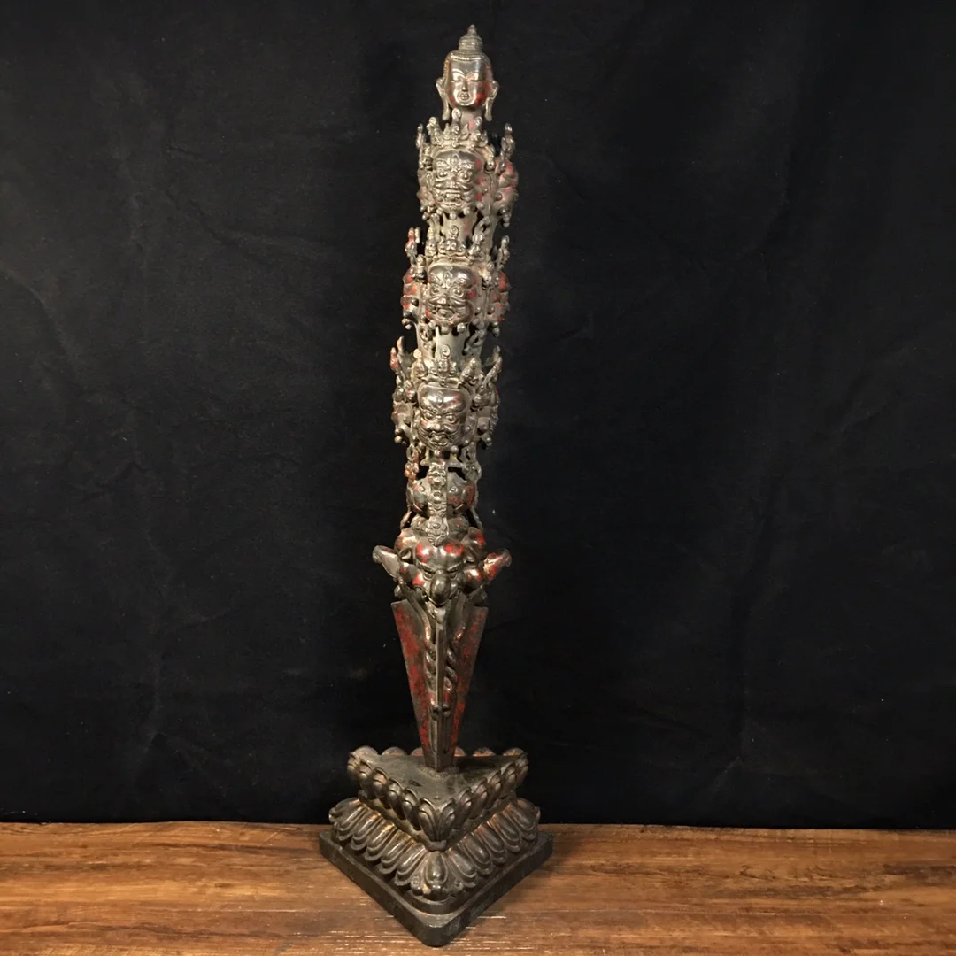 24"Tibetan Temple Collection Old Bronze Cinnabar Mud gold King Ma Tau ...