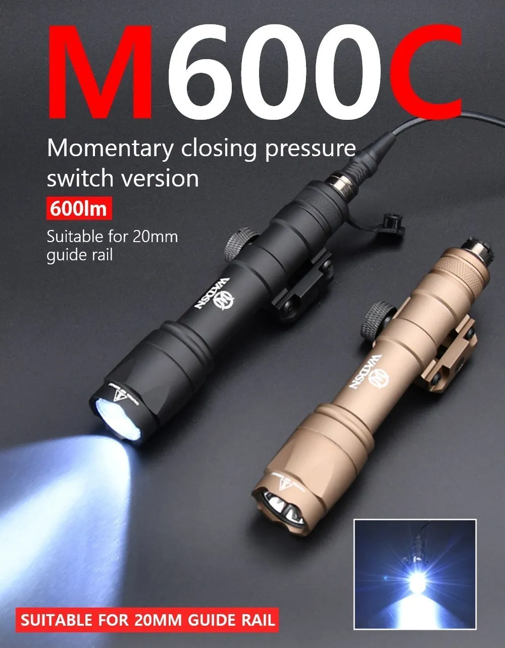 WADSN Surefir M600 M600C M300 Tactical Flashlight With Picatinny Rail ...