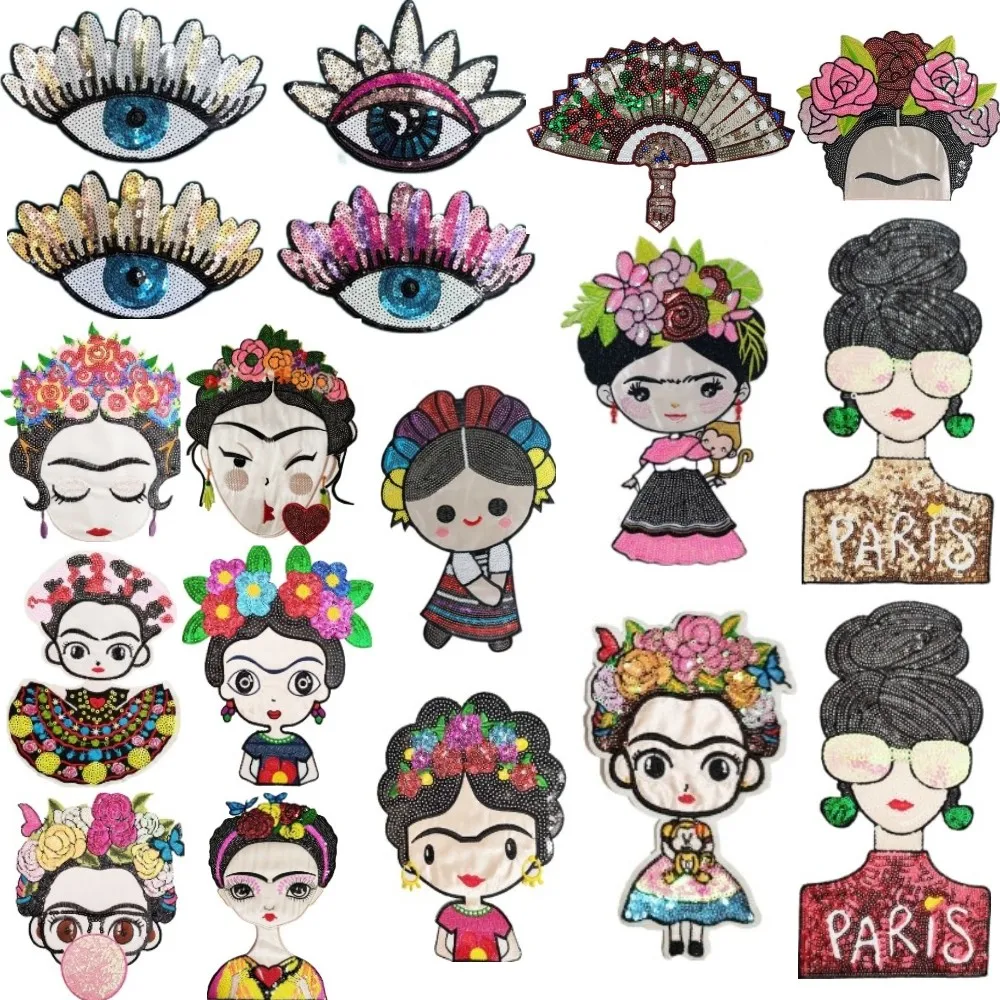 Sequin Patches for Clothing Mexican Cartoon Character Appliques Eyes ...