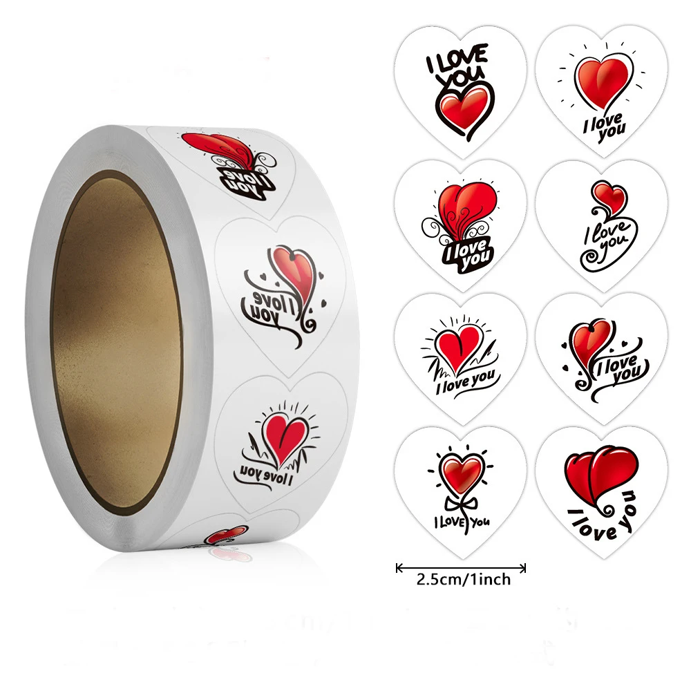 50-500 Labels Love Rainbow Sticker Heart Shape Scrapbooking Gift ...