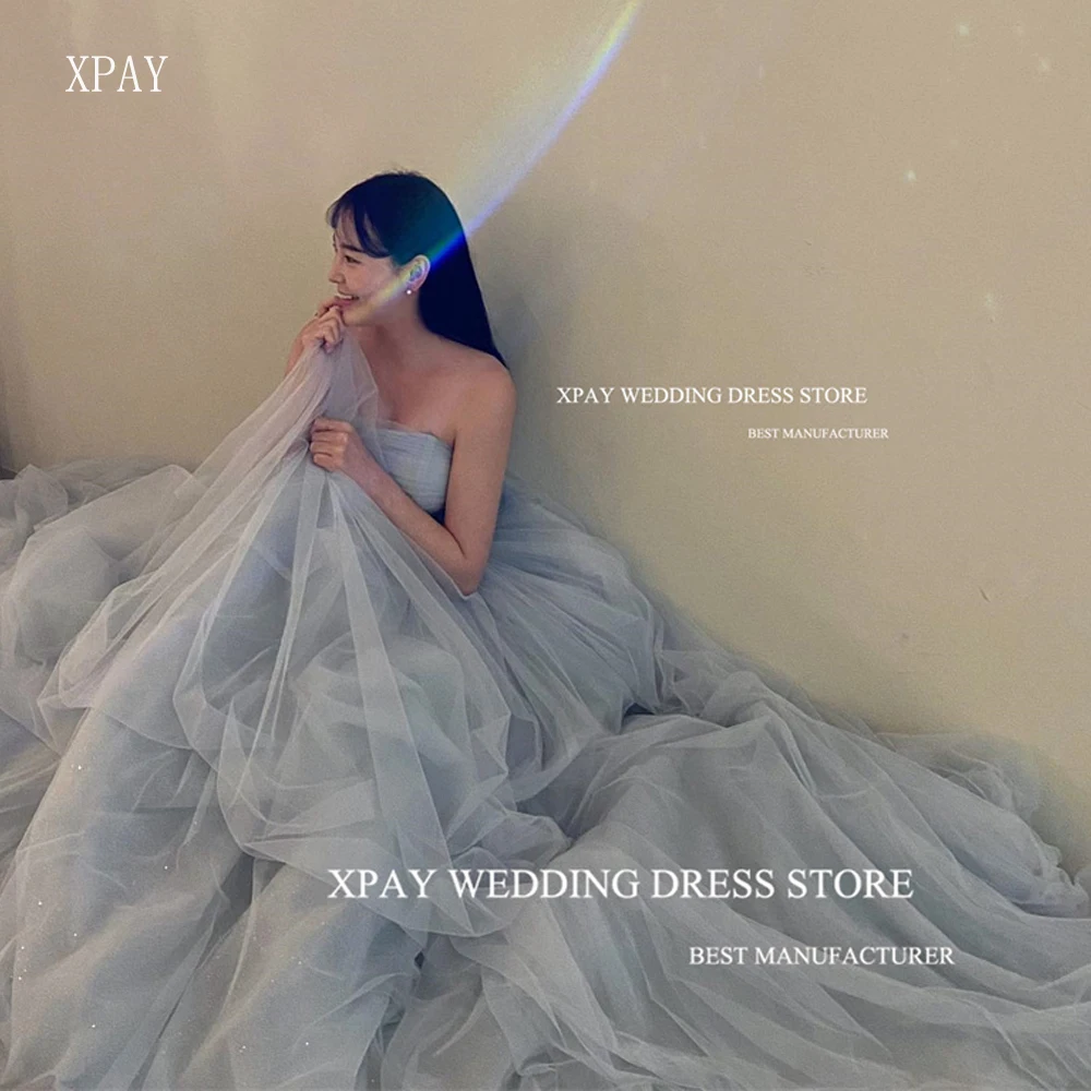 XPAY-Simple-Dusty-Blue-Soft-Tulle-Korea-Prom-Dresses-Strapless-Lace-Up ...
