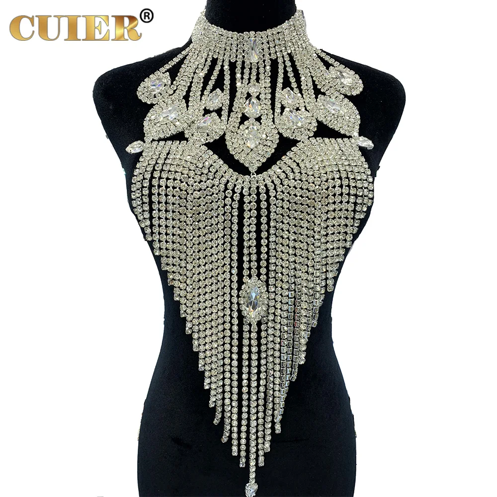CuiEr Luxury SS28 Rhinestones Long Tassel Crystal Big Drop Chocker for ...