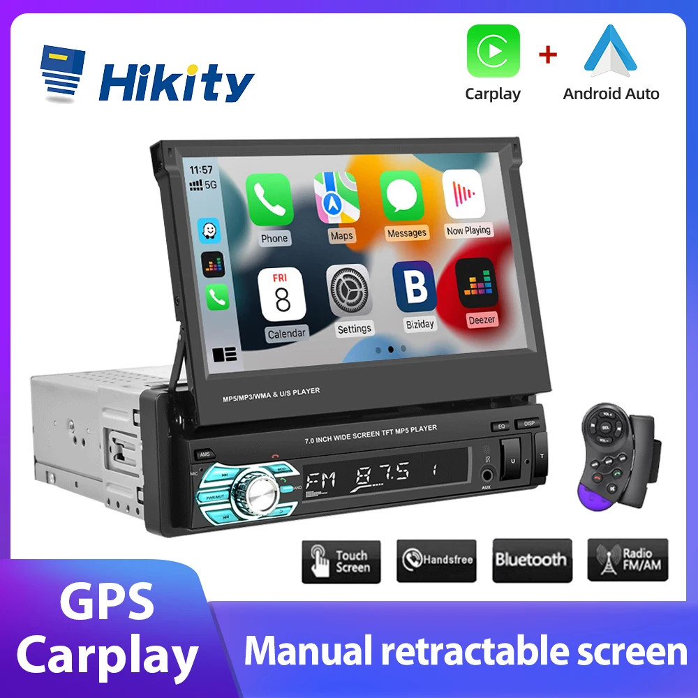 Hikity – Autoradio Avec Écran Tactile Rétractable Hd De 7 Pouces, Lecteur Audio Stéréo ...