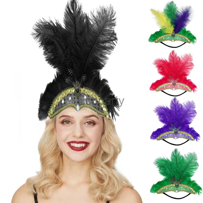 Women-Fancy-Sequins-Feather-Headband-Brazil-Carnival-Costume ...