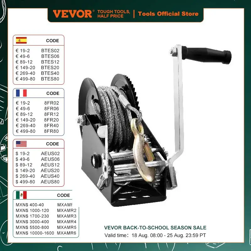 VEVOR-Hand-Winch-Heavy-Duty-Rope-Crank-with-33-ft-Steel-Wire-Cable-and ...
