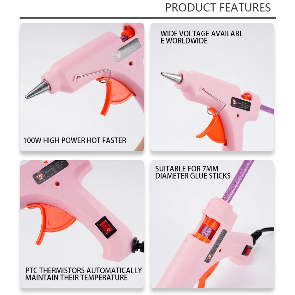 Pistolet à colle,Pink Glue Gun--Pistolet à colle thermofusible 40W avec ...