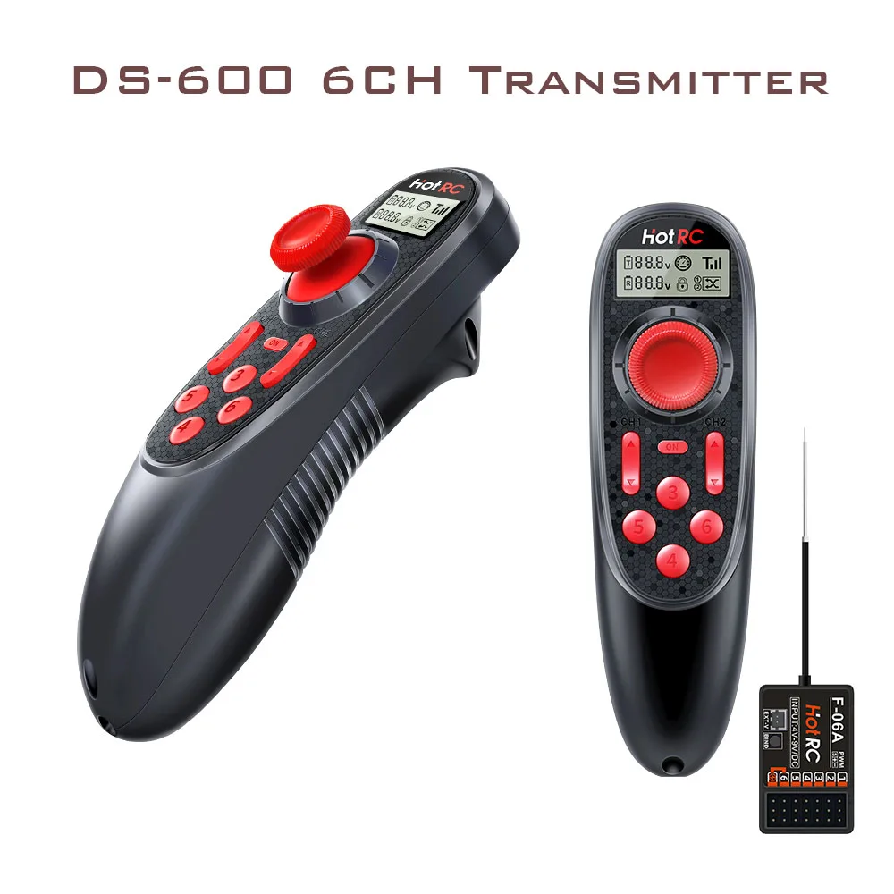 HOTRC DS-600 6CH 2.4GHz Radio System Transmitter Remote Controller with F-06A Channel Receiver ...