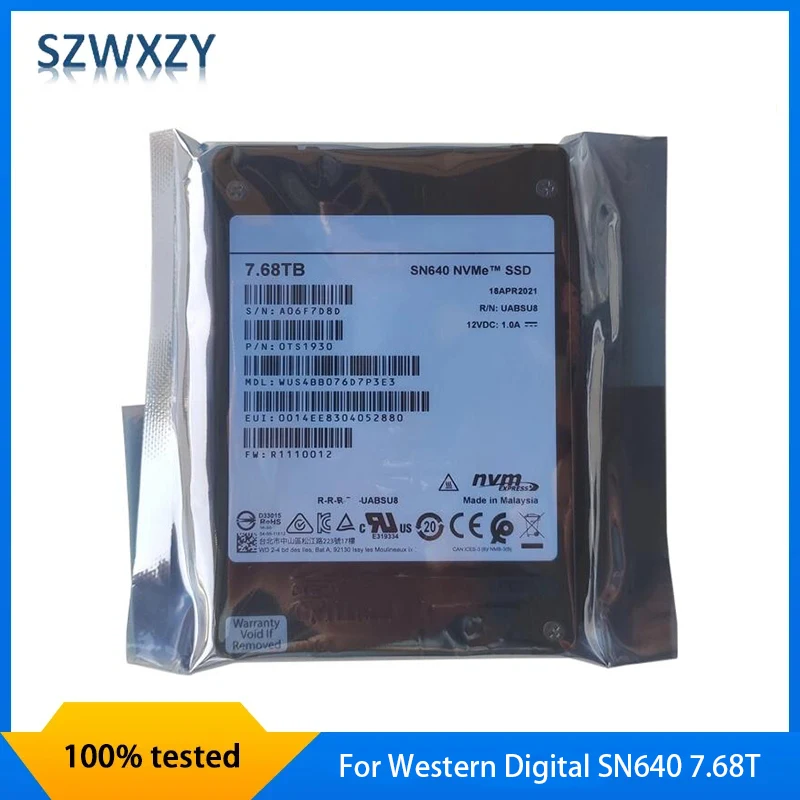 For Western Digital SN640 7.68T SSD WD WUS4BB076D7P3E3 U.2 Server Solid State Drive Ultrastar DC ...
