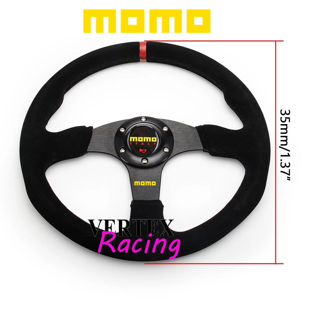 Universal-350MM-Racing-MOMO-STEERING-WHEEL-Drift-Rally-JDM-Suede ...