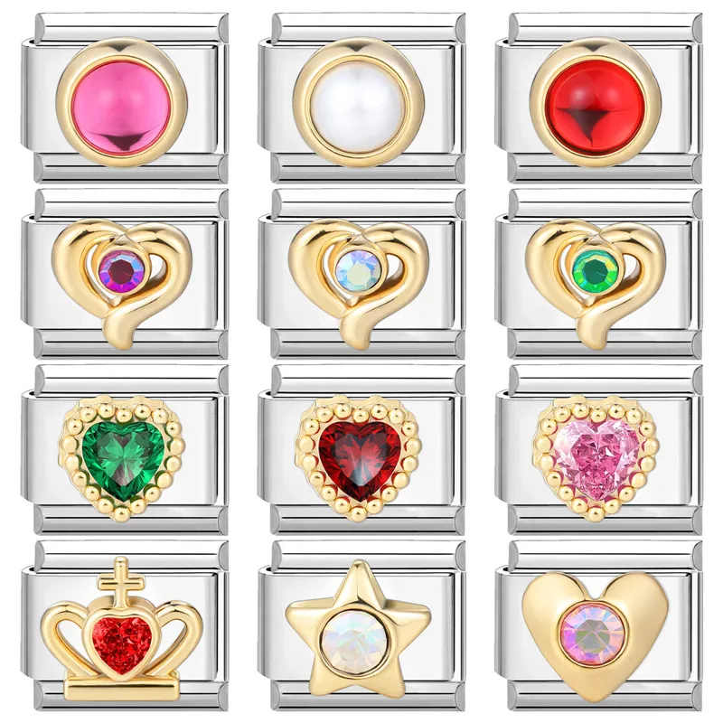 Silvery-Module-Colored-Rhinestones-Heart-Crown-Italian-Charm-Links ...