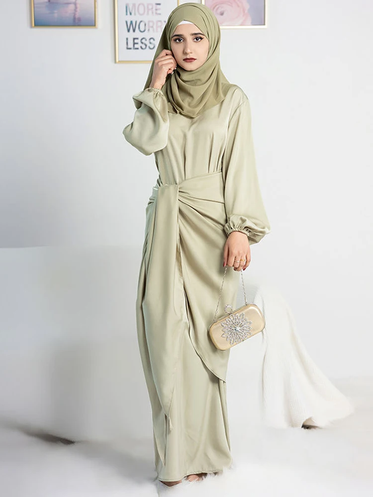 Under Abaya Dress Satin Sweet 2 Piece Sets Ramadan Eid Muslim Women ...