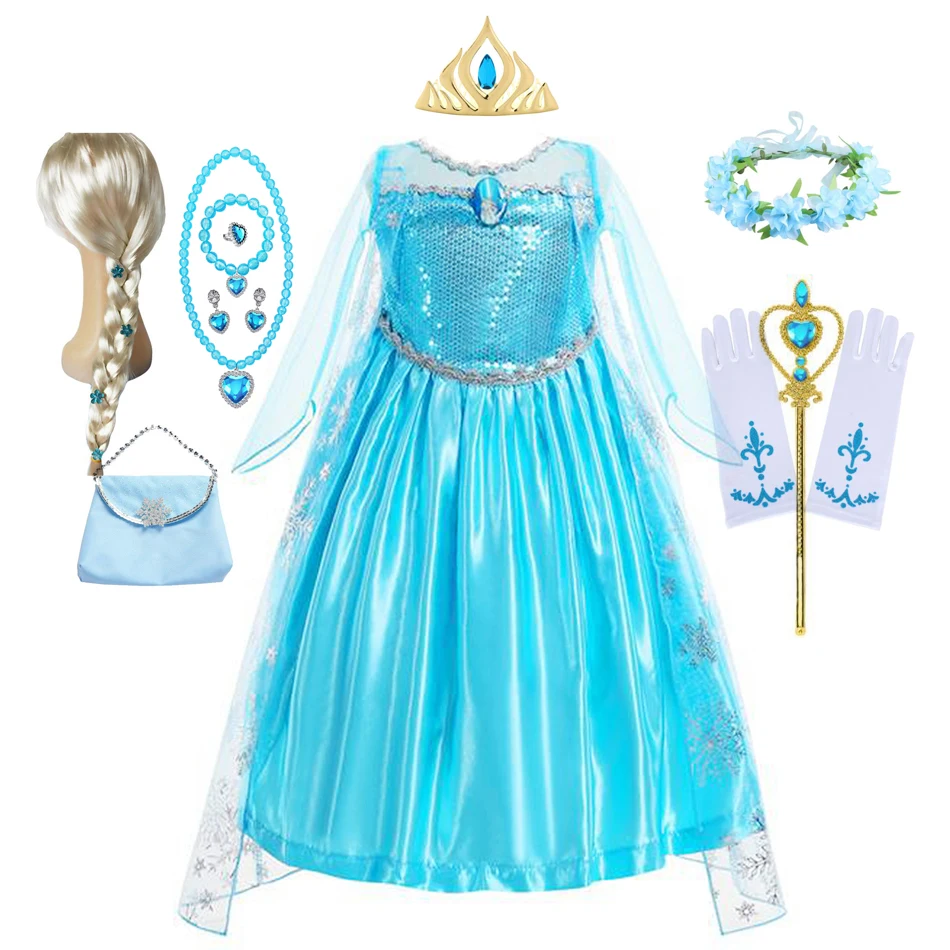 Elsa-Costume-for-Girls-Halloween-Carnival-Party-Princess-Dress-Up-Kids ...