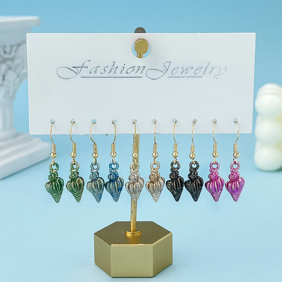 5pairs-Elegant-Enamel-Conch-shaped-Earrings-Summer-Beach-Vacation-Style ...