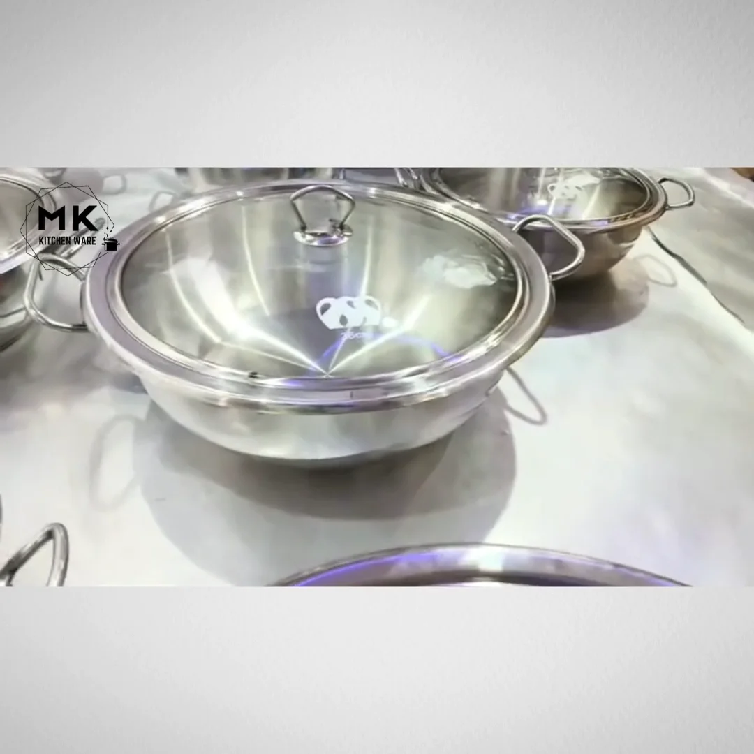Cooking Wok /Karahi | Alpha Stainless Steel Karahi with Glass Lid ...