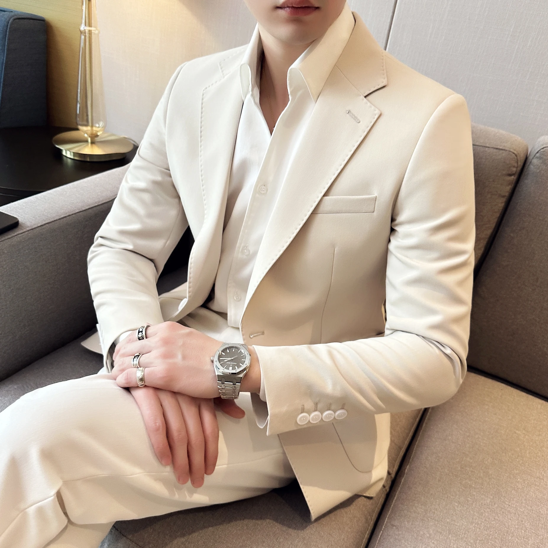 Men-s-Single-Button-Suit-Color-Beautiful-Stretch-Slim-Fitting-Suit-Host ...