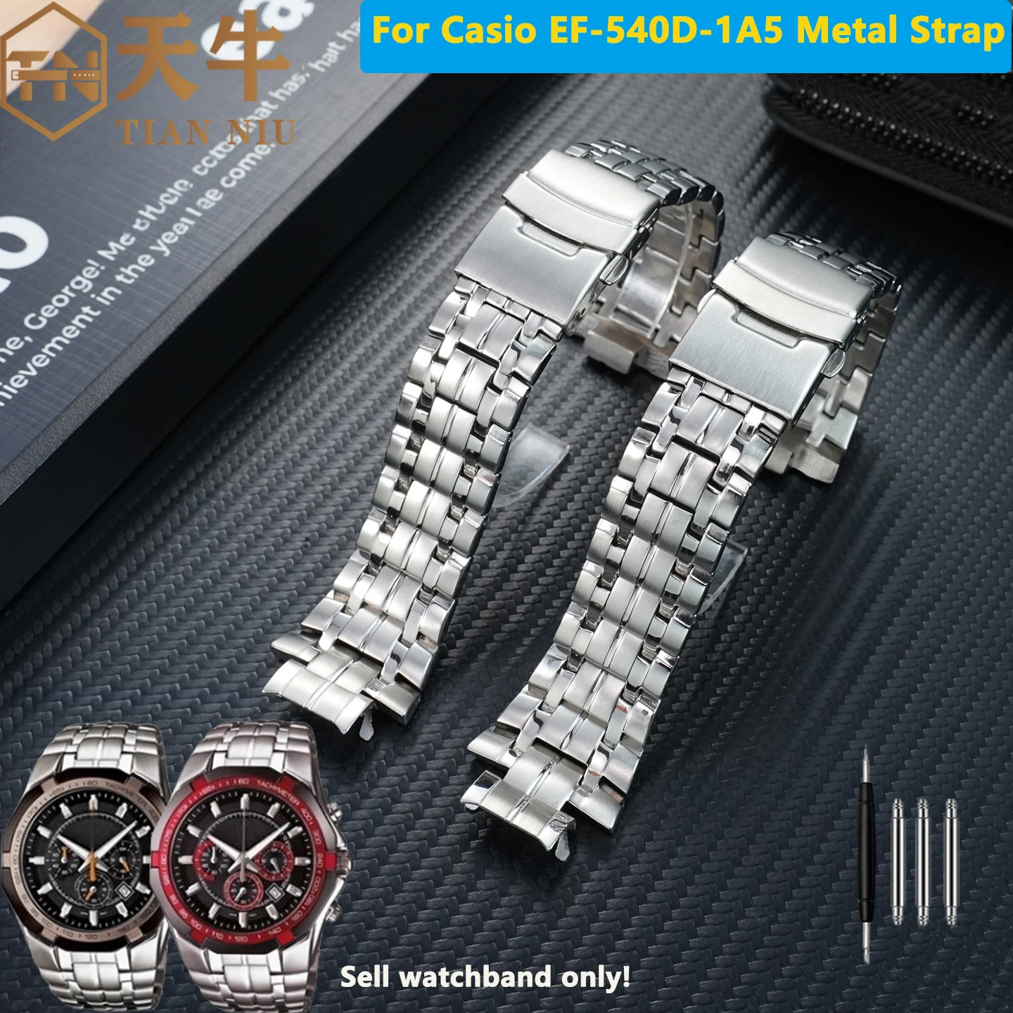 For Casio Edifice watch EF-540D-1A5 series 16mm convex mouth stainless ...