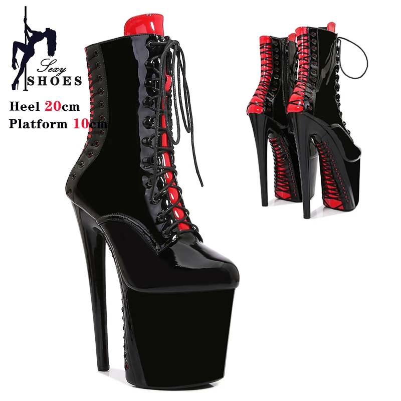 Sexy-Gothic-Fetish-Queen-Black-Lacing-Red-Women-Ankle-Boots-8-Inch-High ...