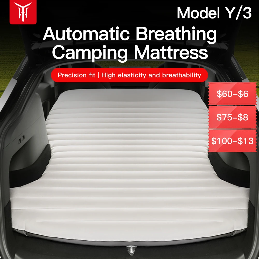 YZ 테슬라 Model Y PVC 2017-2023 풍선 에어 매트리스 야외 캠핑 풍선 특수 스웨이드 패브릭 자동차 여행 침대