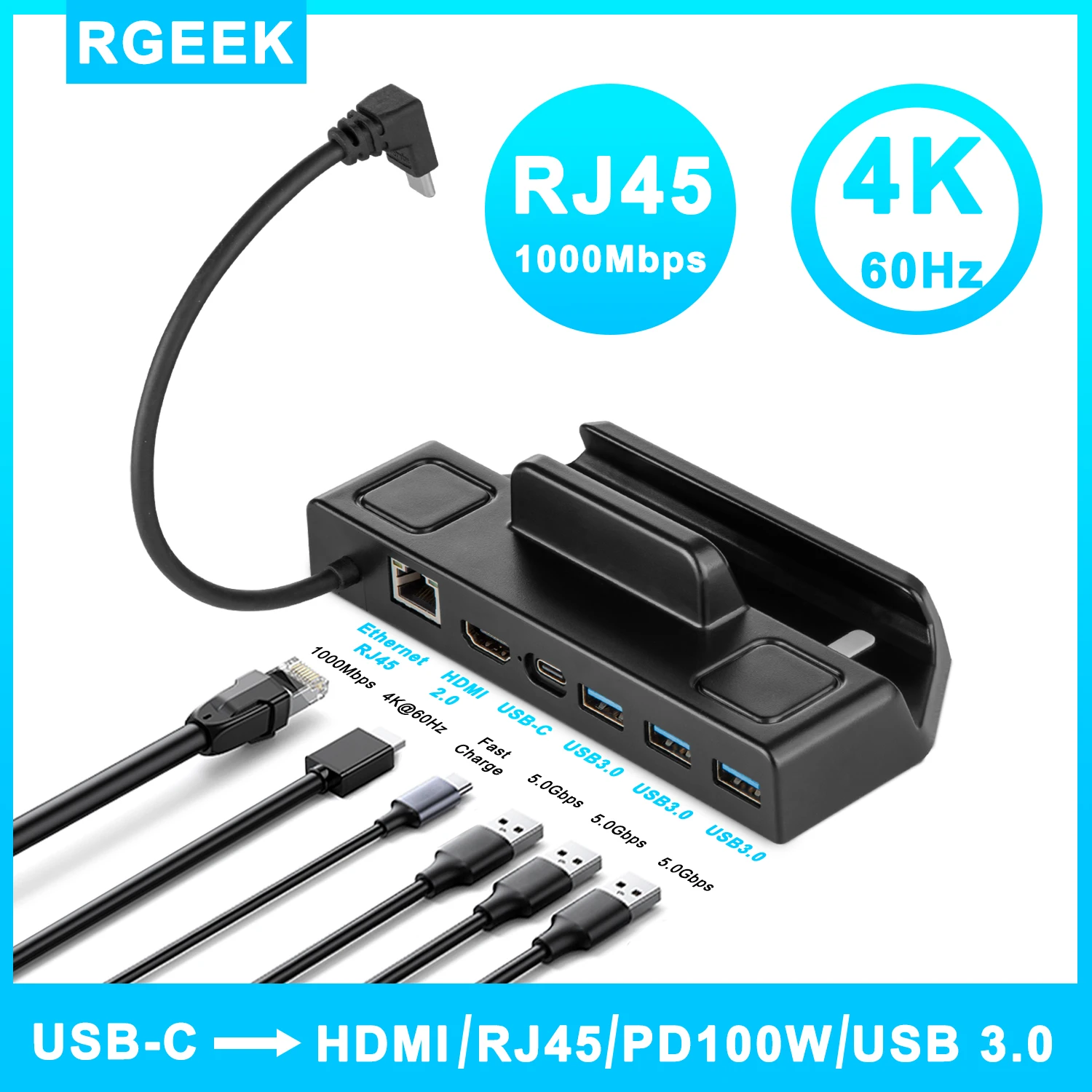 Steam Deck Docking Station TV Base Stand Hub Holder Dock USB C to RJ45